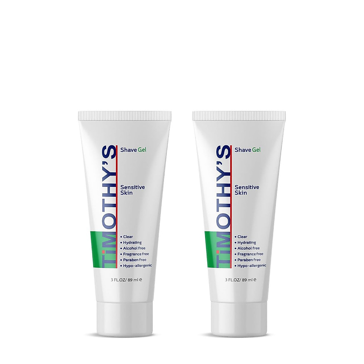 Timothy's Unscented Shave Gel, Two 3 ounce tubes, Alcohol Free, Paraben Free, Fragrance Free, SLS Free, Clear and Transparent, Slick and moisturizing