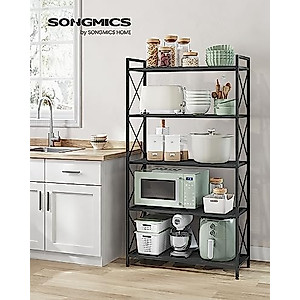 SONGMICS 5-Tier Metal Storage Rack, Shelving Unit with X Side Frames, Dense Mesh, 12.6 x 31.5 x 57.3 Inches, for Entryway, Kitchen, Living Room, Bathroom, Industrial Style, Black UBSC185B01