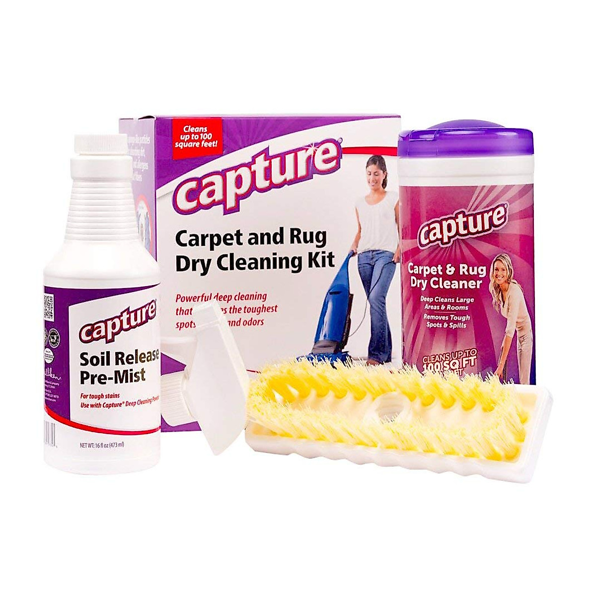 Capture Carpet Total Care Kit 100 & Capture Spot and Stain Remover (32 oz), Couch, Sofa Cleaner and Stain Remover Bundle