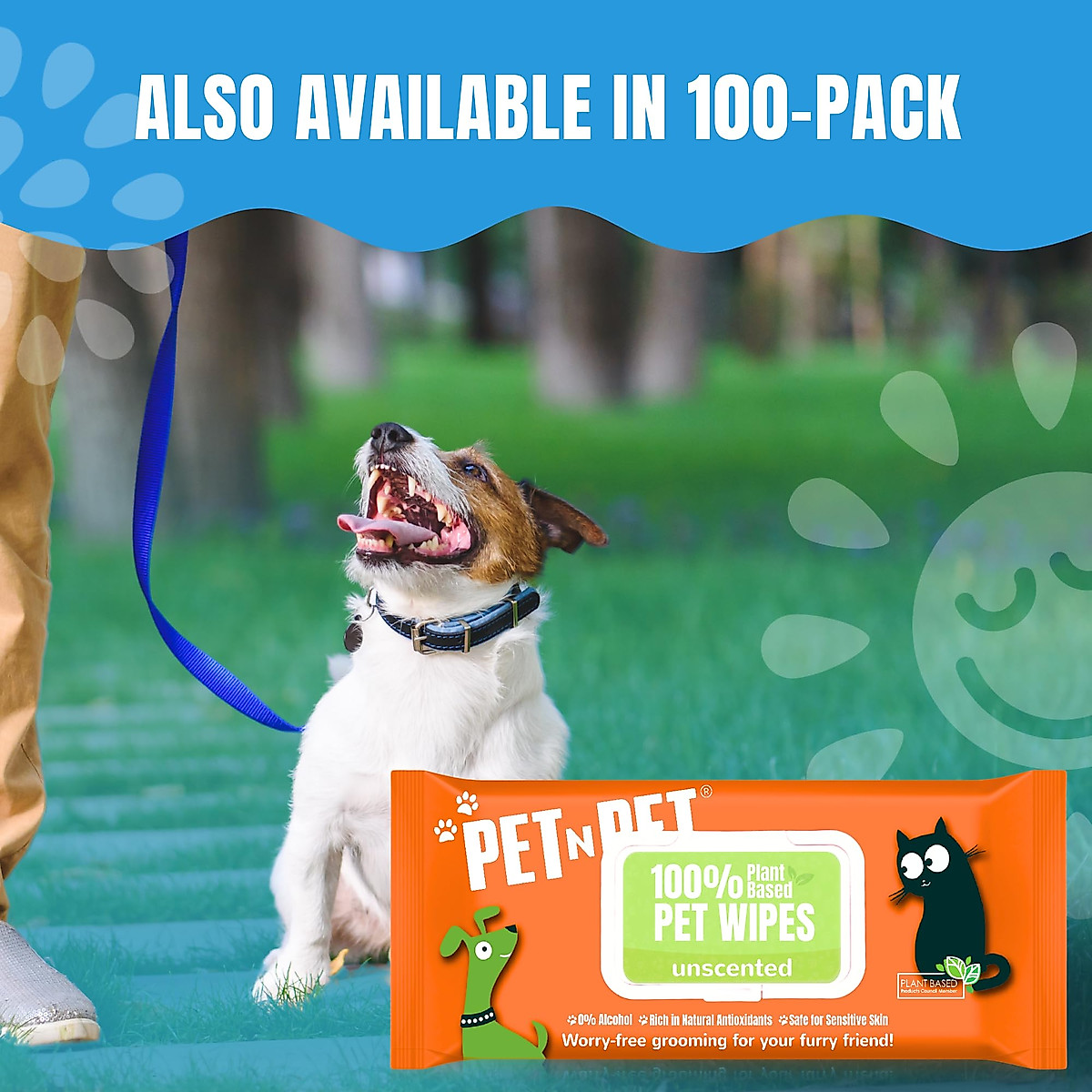 PET N PET 100% Plant Based Dog Wipes for Paws and Butt, 400 Counts Dog Pet Wipes, 8" x 8" Hypoallergenic Unscented Dog Wipes, Cleaning Deodorizing Cat Wipes, Puppy Wipes, Dog Paw Wipes, Dog Face Wipes