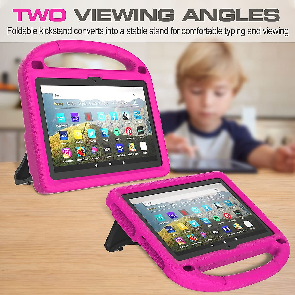 VOFTEEK Kids Case for All New Amazon Fire HD 8 & HD 8 Plus Tablet (2022 Model & 2020 10th Gen,2020/2022 Release), Durable Shockproof Protective Case with Handle Stand for Fire 8 inch 2020 Model, Pink