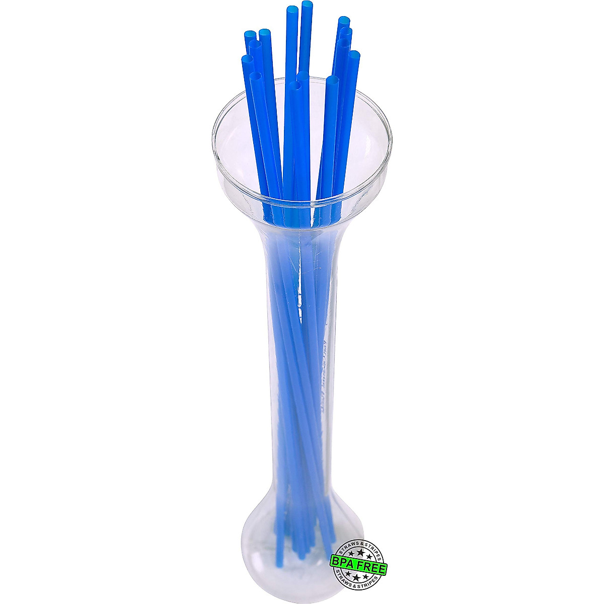 Made in USA Pack of 250 Unwrapped BPA-Free Plastic Slim Extra Long Drinking Straws (Blue - 18" X 0.21")