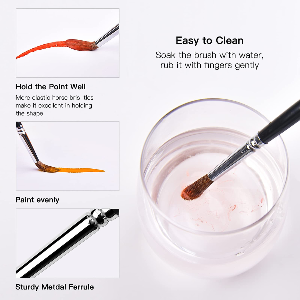 Watercolor Brushes Professional Set, 10 Artist Brushes Watercolor Paint Brushes, Golden Maple Sable Brush Paint Brushes-Round Tip, Flats, Dagger, Oval Wash for Detail Painting, Water Color, Gouache