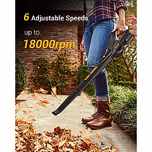 Cordless Leaf Blower with 2 X 20V Battery and Charger, Rock&Rocker Electric Leaf Blower 120MPH/170CFM 6 Adjustable Speeds and 2 Adjustable Tubes for Lawn Care/Yard/Jobsite/Patio