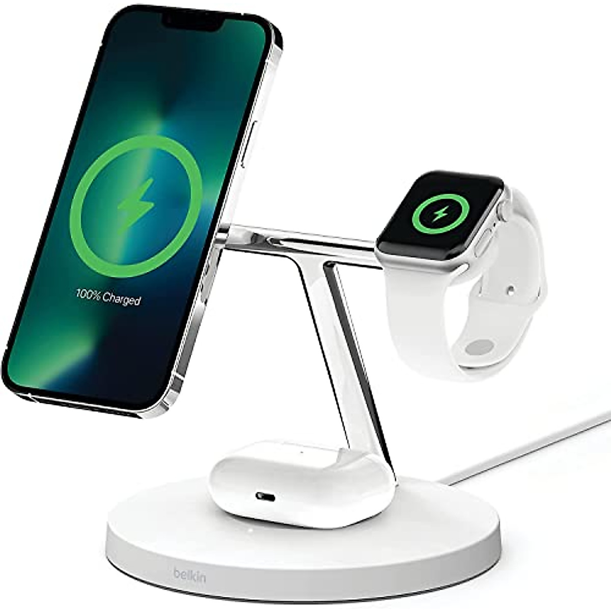 Belkin BoostCharge PRO 3-in-1 Wireless Charger with MagSafe for iPhone 13, 12 + Apple Watch + AirPods (Magnetically Charges iPhone 13 and 12 Models up to 15W)