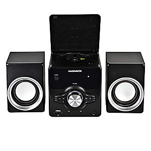 Magnavox MM442 3-Piece Top Loading CD Shelf System with Digital PLL FM Stereo Radio, Bluetooth Wireless Technology, and Remote Control in Black | Blue Lights | LED Display | AUX Port Compatible |