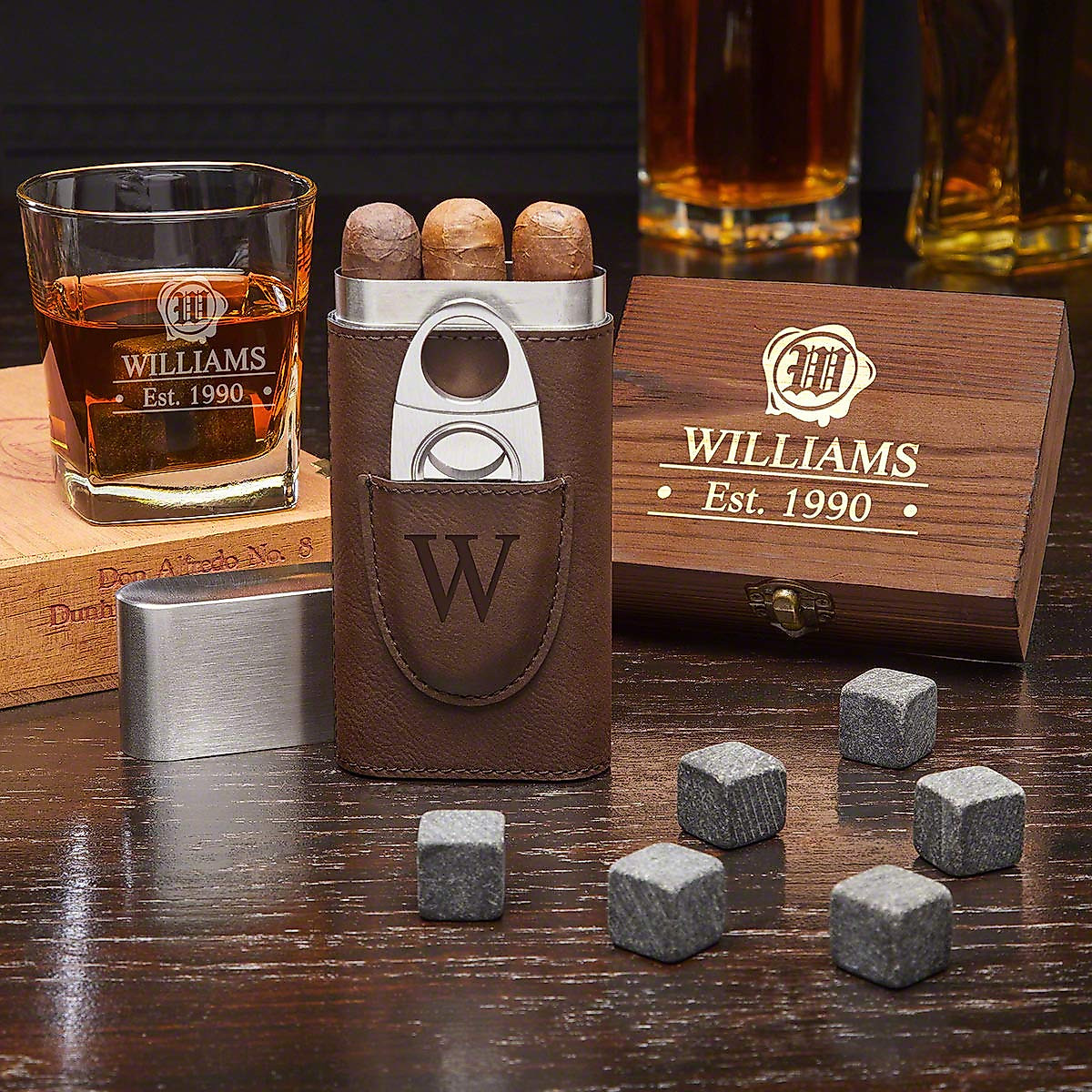 Personalized Whiskey Gift Set with Cigar Case (Custom Product)