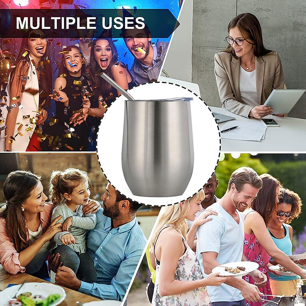 DAISY'S FINDINGS 12 oz Tumbler With Lid And Straw - Stainless Steel & Leak-Proof Tumbler for Hot & Cold Drinks - Insulated Cups for Wine, Coffee, Champaign & More - Silver