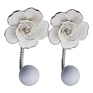 Kani Wall Hooks, Handmade Rose Flower Ceramic Wall Hook Holder Heavy Duty Utility Storage Hook for Hanging Coat Hat Towel Robe, Creative Coat Hook for Kitchen Bathroom Office 2 Pack