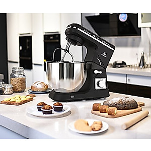 MURENKING Stand Mixer 5.3-Quart 500W,6+P Speed Tilt-Head Kitchen Electric Food Mixers Home Baking Dough Machine with Stainless Steel Bowl,Dough Hooks, Whisk, Beater, Pouring Shield (Black)