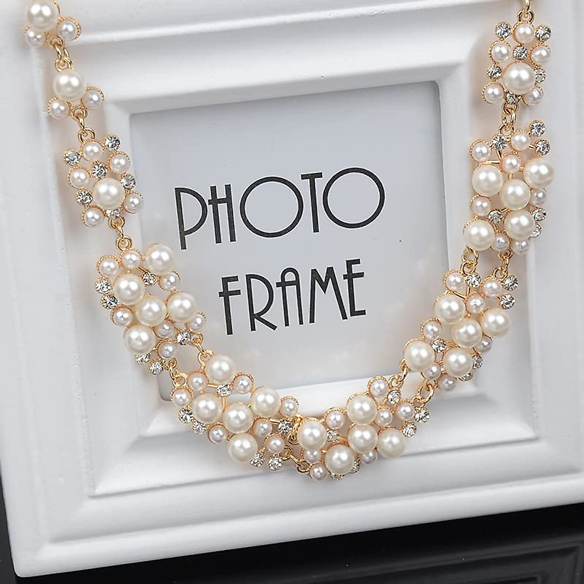 LadayPoa BE Pearl Gold Plated Simple Elegant Bridal necklace earring Jewelry Sets Kit Gift BP(Gold & White pearls)