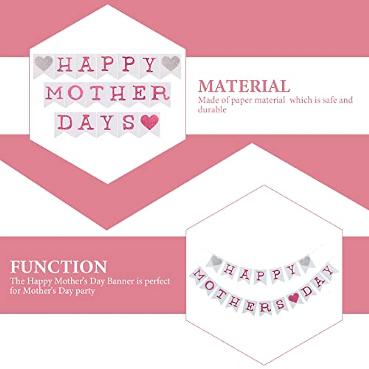 ABOOFAN Happy Mothers Day Banner Mothers Day Bunting Garland with Glitter Hearts Design for Mother’s Day Party Decoration Supplies