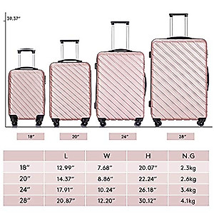 Apelila Fridtrip Carry On Luggage with Spinner Wheels Luggage Sets Travel Suitcase Hardshell Lightweight (Rose Gold, 4 PCS)