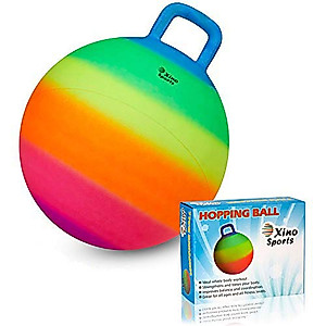 Xino Sports Hopping Ball for Kids, Bouncy Ball for Kids, Amazing Space Hopper Ball, Jumping Ball with Handle, 18 Inch Diameter, Kids Outdoor Toys (Rainbow)