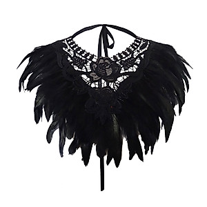 L'VOW Real Black Feather Harness Lace Collar Necklace Bib Halloween (Black)