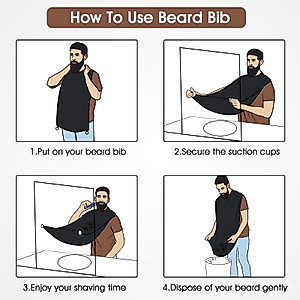 Beard Bib, Stocking Stuffers Christmas White Elephant Gifts for Men Adults Dad Husband, Beard Hair Trimmer Catcher for Sink, Non-Stick Beard Cape with 3 Suction Cups, Grooming Accessories(Black)
