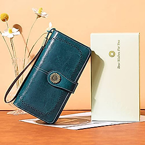 SENDEFN Wallets for Women Genuine Leather Credit Card Holder with RFID Blocking Large Capacity Wristlet
