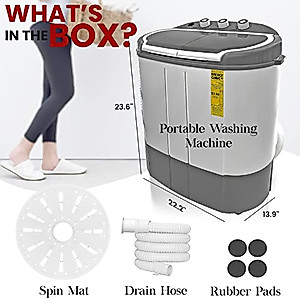 Compact Home Washer & Dryer, 2 in 1 Portable Mini Washing Machine, Twin Tubs, 11lbs. Capacity, 110V, Spin Cycle w/Hose, Translucent Tub Container Window, Ideal for Smaller Laundry Loads