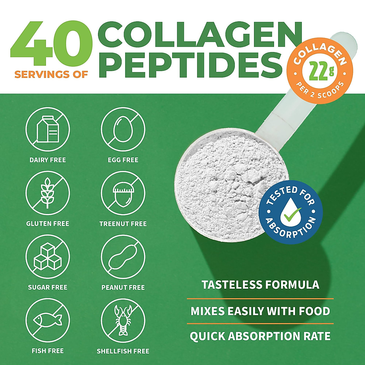 Collagen Peptides Powder Unflavored - Hydrolyzed Collagen Protein Powder Type 1, 2 & 3 - Grass Fed Keto Collagen Powder for Women & Men - Vital Hair, Skin, Nails, Joints, Recovery, 11g Per Serving