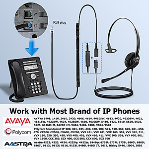 MKJ Call Center Headset with Microphone, Telephone Headset for Office Phone Corded RJ9, Wired Headphone for Landline Altigen Polycom Gigaset Avaya 1408 Aastra 6573i AudioCodes Toshiba Fanvil etc