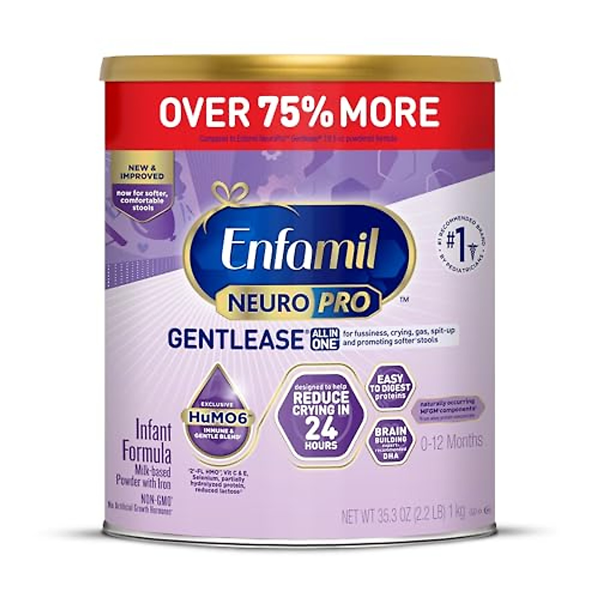 Enfamil NeuroPro Gentlease Baby Formula, Brain Building DHA, HuMO6 Immune Blend, Designed to Reduce Fussiness, Crying, Gas & Spit-up in 24 Hrs, Prebiotics to Promote Softer Stools, Baby Milk, 27.4 Oz