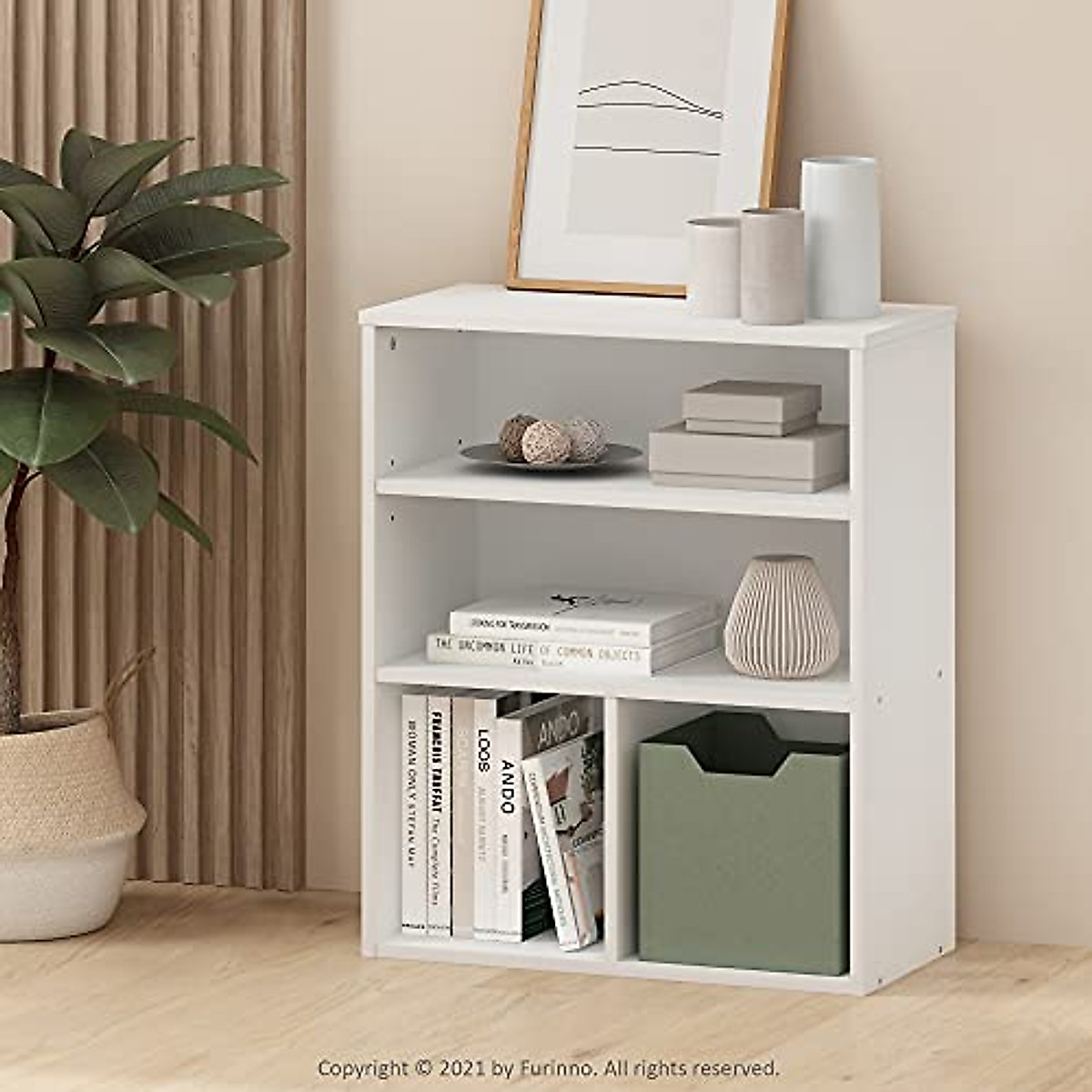 Furinno Pasir 3 Tier Display Bookcase Luder 5-Cube Bookcase, White