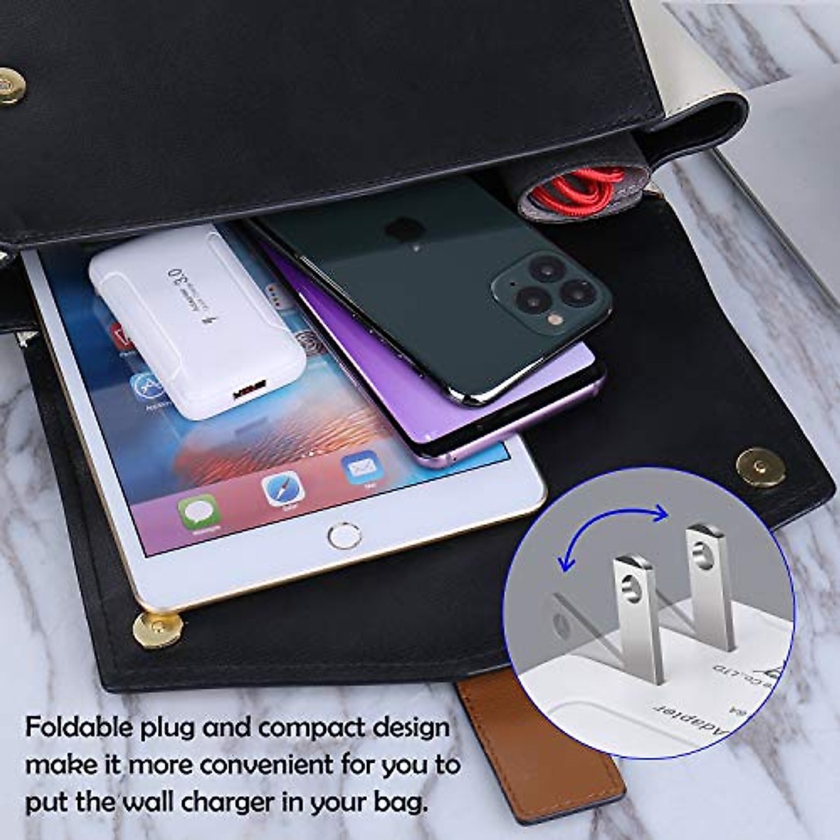 Slim Flat USB Wall Charger, Costyle 2 Pack 18W GaN Tech Fast Charge 3.0 Port Fast Charging Block with Foldable Plug Compatible for Samsung Galaxy S10 S9, iPhone 11 Xs XR X, Wireless Charger (White)