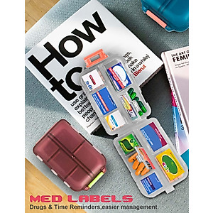 3 Pcs DIY Travel Pill Organizer with Labels Pocket Pharmacy, 3 Pill Box & 420 Medicine Labels, Portable Travel Essentials Mini Pill Container 7 Day Pill Case Storage Vitamin Fish Oil (Set B)