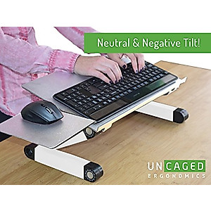 WorkEZ Keyboard and Mouse Tray ergonomic on-desk riser adjustable height angle negative tilt Raise computer keyboards to Standing sit stand-up standing accessories lift silver