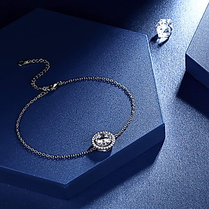 beautlace April Birthstone Necklaces/Stud Earrings/Rings/Bracelets Set Silver Plated Round Shape Jewelry Sets White Birthstone Jewelry Birthday Gifts for Men and Women KS0019W