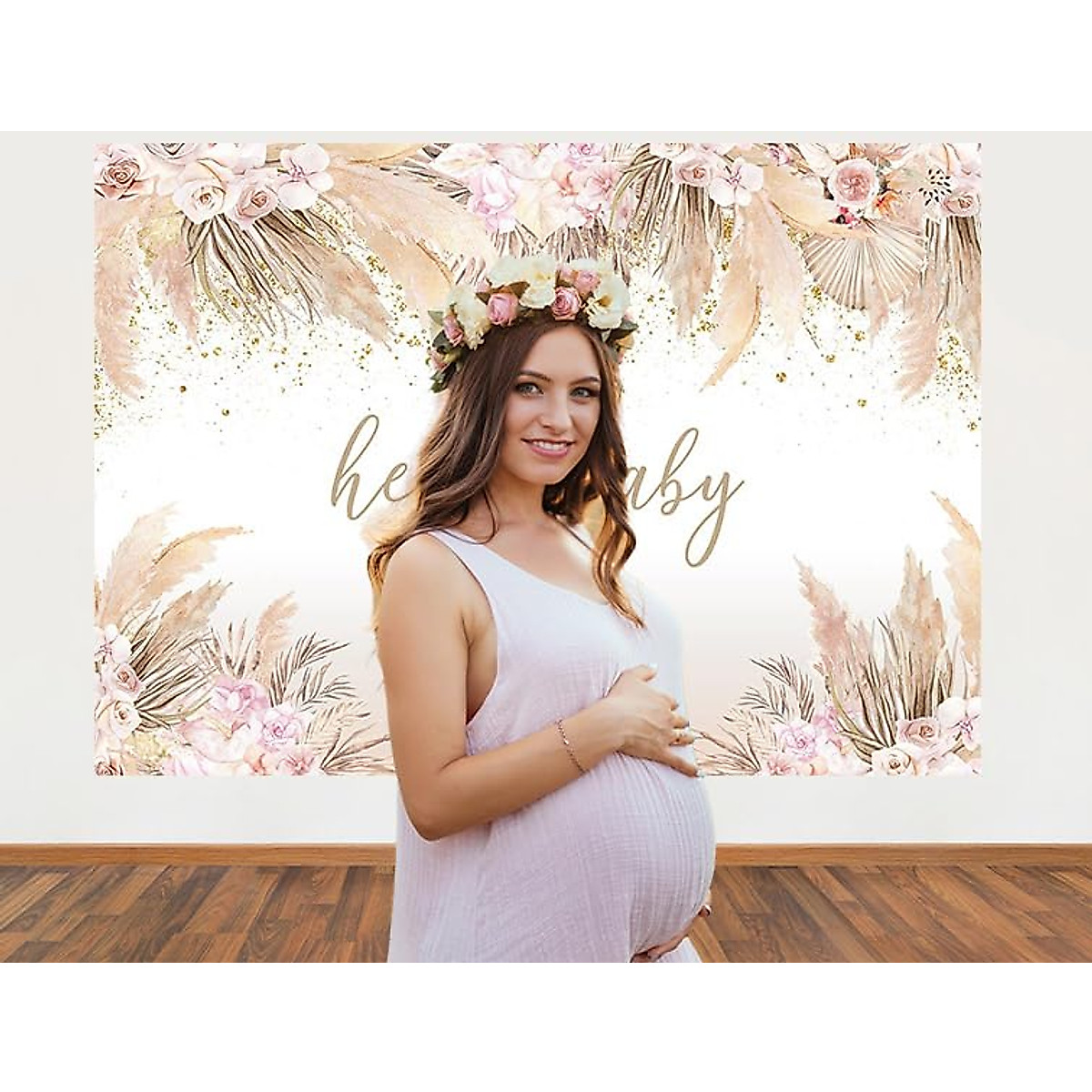 Mocsicka Boho Baby Shower Backdrop for Girl Floral Baby Girl Baby Shower Background Pink Pampas Grass It's a Girl Baby Shower Party Cake Table Decoration Photo Booth Props (7x5ft)