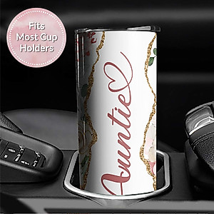 owbgsdh 20 oz Aunt Skinny Tumblers with Lid and Straw, Auntie Stainless Steel Vacuum Insulated Travel Coffee Mug Cup Water Bottle, Auntie Birthday Gifts for Aunt