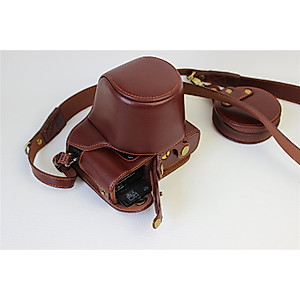 Olympus Pen-F Case, BolinUS Handmade Genuine Real Leather Fullbody Camera Case Bag Cover for Olympus Pen-F Bottom Opening Version with Neck Strap - Brown