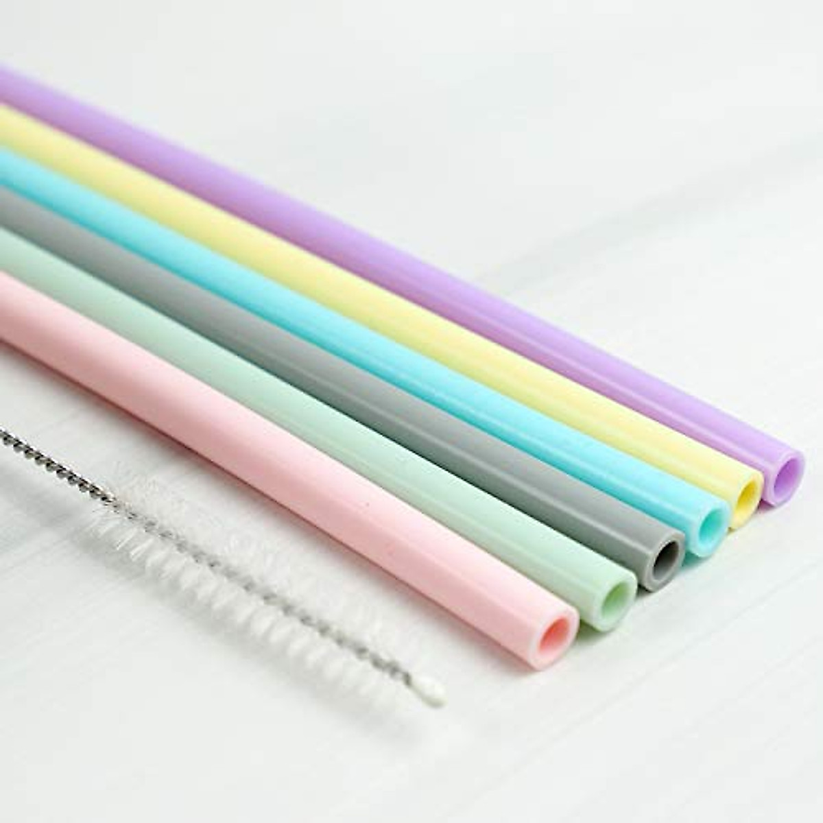 Silicone Straws Reusable Drinking Straw Pack-of-6 Soft Beverage Water Drink Straw -for 30oz and 20oz Tumblers 6Pcs Straws - Comes with 1 Cleaning Brush in All (1Box)