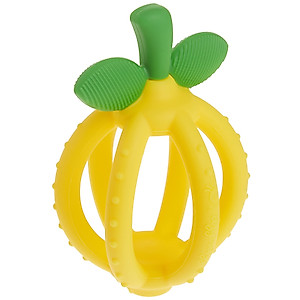 Itzy Ritzy Teething Ball & Training Toothbrush - Silicone, BPA-Free Bitzy Biter Lemon-Shaped Teething Toy Features Multiple Textures to Soothe Gums & an Easy-to-Hold Design (Lemon)