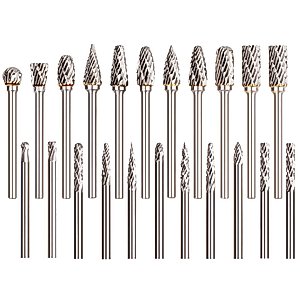 22 PCS Carbide Burr Set, AFUNTA 1/8" 1/4" Double Cut Tungsten Steel Carbide Rotary Burr Set Shank Rotary Grinder Burr Bits for Engraving, Wood Working, Polishing, Drilling