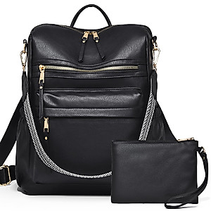 Dora & Liz Women Backpack Purse Fashion Leather Designer Ladies Convertible Travel College Shoulder Bags with Colorful Strap (Black-2Pack)