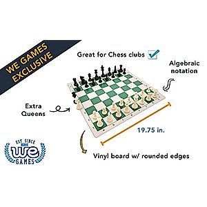 WE Games Best Value Tournament Chess Set (Green) + Hardcover Chess Notation Scorebook (Green)