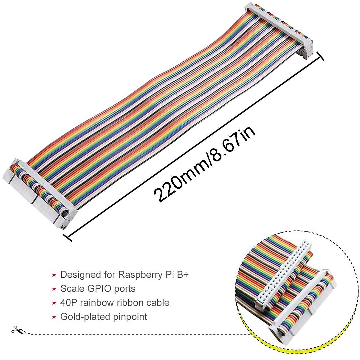 DKARDU Cascade Expansion Board Module 40-pin+40 Pin Female - Female Rainbow Ribbon Cable with Dupont Cable for Raspberry Pi 4/3/2/1