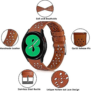 BOTNUW 20mm Soft Lace Leather Band Compatible with Samsung Galaxy Watch 6 /4 /5 40mm 44mm /Samsung Galaxy Watch 6 Classic 43mm 47mm/ Galaxy Watch 5 Pro 45mm/ Galaxy Watch 4 Classic 42mm 46mm Bands