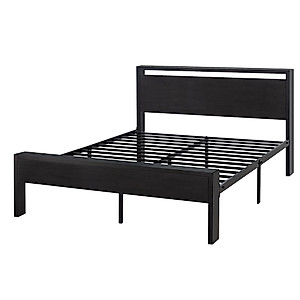 SHA CERLIN 14 Inch Full Size Metal Platform Bed Frame with Wooden Headboard and Footboard, Mattress Foundation, No Box Spring Needed, Large Under Bed Storage, Non-Slip Without Noise, Black Oak
