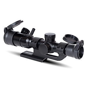 Monstrum 1-4x20 Rifle Scope with Rangefinder Reticle | ZR250 H-Series Offset Scope Mount | Monstrum Flip Up Lens Cover Set | Bundle