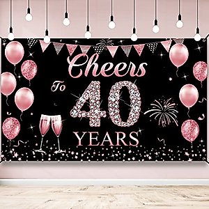 Happy 40th Birthday Decorations for Women, Cheers to 40 Years Backdrop Banner, Rose Gold 40th Birthday Party Yard Banner, 40th Anniversary, Class Reunion Backdrop for Outdoor Indoor, Vicycaty