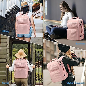 DWQOO Extra Large Travel Backpack For Women,Flight Luggage Backpack With Toiletry Bag,Personal Item Airline Approved Carry On Bag Fits 17.3 Inch Laptop,Pink