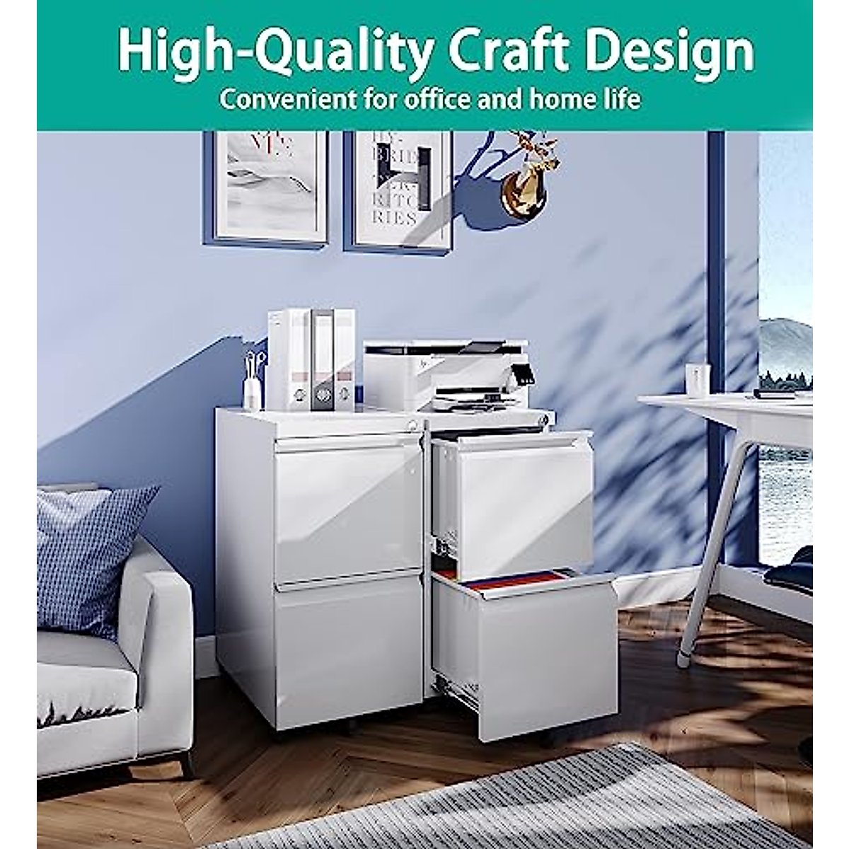 SISESOL 2 Drawer File Cabinet with Lock, Under Desk Metal Filing Cabinet for Home Office,Lockable Rolling File Cabinet with 2 Keys for Legal/Letter/a4 Size