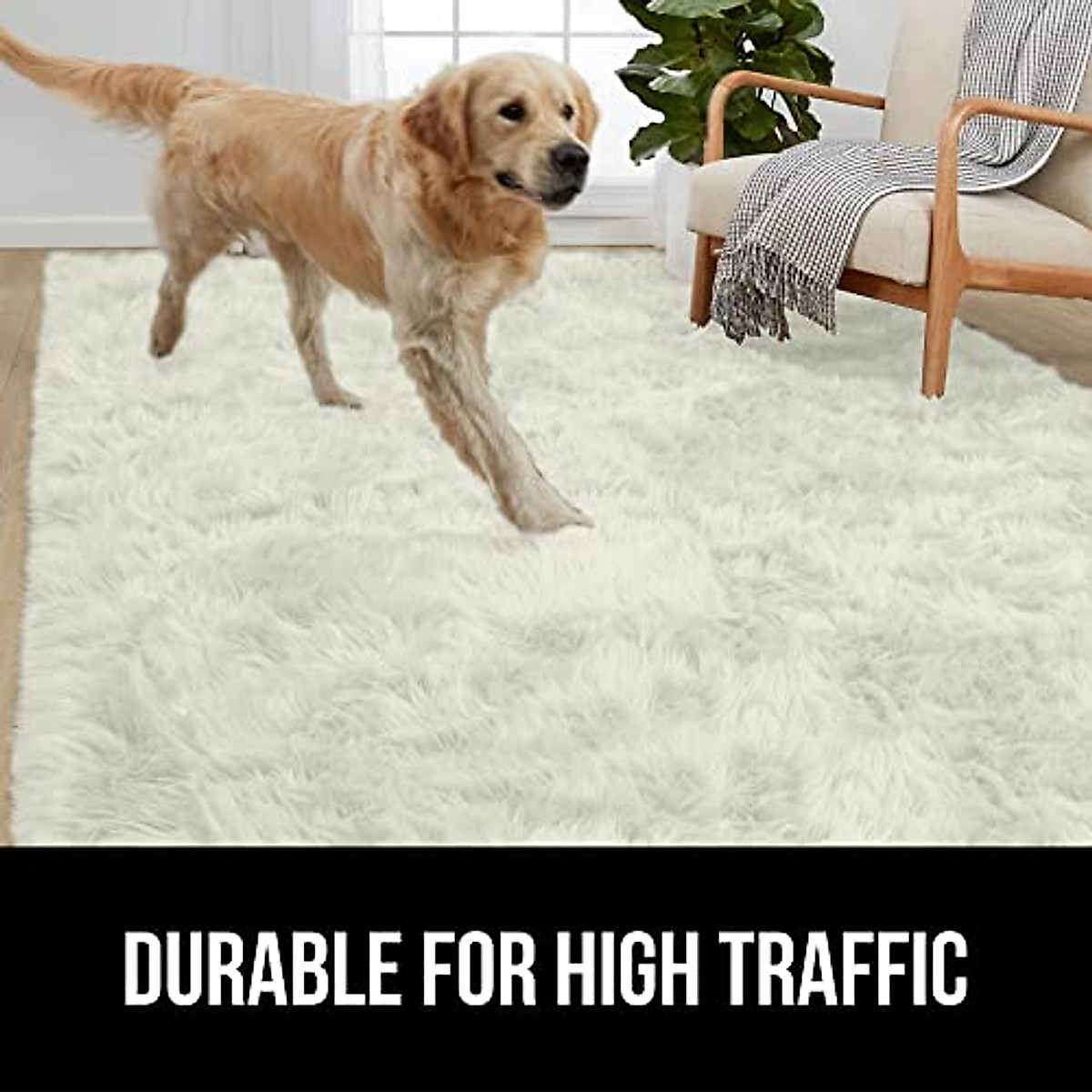 Gorilla Grip Fluffy Faux Fur Rug, Machine Washable Soft Furry Area Rugs, Rubber Backing, Plush Floor Carpets for Baby Nursery, Bedroom, Living Room Shag Carpet, Luxury Home Decor, 3x5, Ivory
