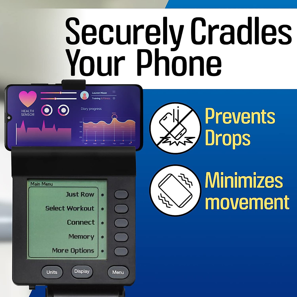 Impresa Phone Holder for PM5 Monitors of Concept 2 Rower & Stationary Bike Phone Holder - Adjustable Silicone Impresa Phone Cradle for Concept Rower fits Most Phone Models - Spin Bike Accessories