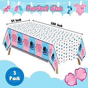3Pcs Burnouts or Bows Gender Reveal Tablecloth Boy or Girl Plastic Table Cover He or She Party Decorations Supplies for Baby Shower Baby Gender Reveal Birthday Dessert Buffet Banquet Table Decor