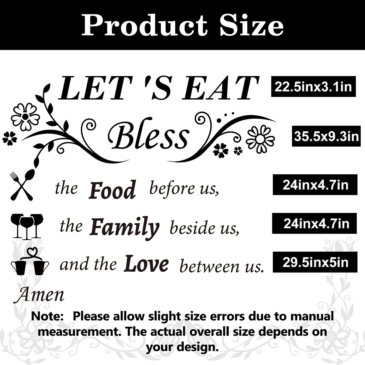 Kitchen Wall Decals Dinner Meal Prayer Wall Stickers Vinyl Kitchen Quotes Wall Decal Let's Eat Bless The Food Before Us Sign Saying Stickers for Dinning Room Home Restaurant