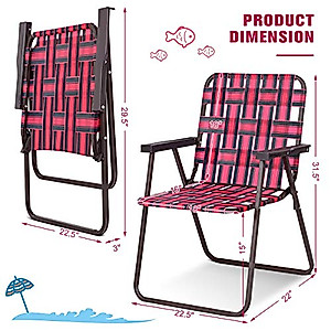 GYMAX Folding Chair, 6Pcs Patio Lawn Chair Set with Armrest, Indoor/Outdoor 6 Pack Webbed Lightweight Dinning Chair, Portable Beach Chair for Outside, Poolside, Backyard (Red)